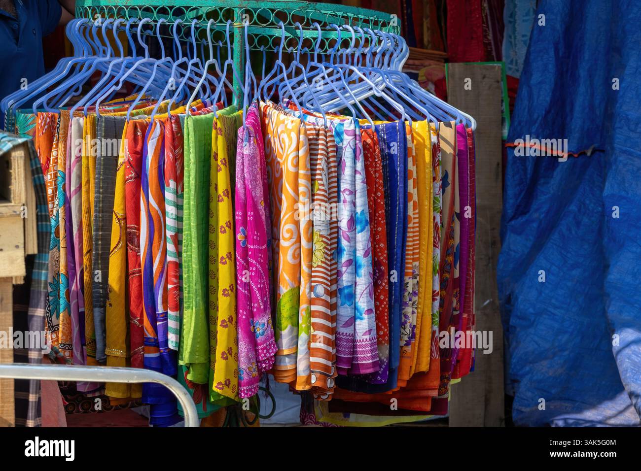 Colorful women's textile cotton sarees, including printed and batik ...