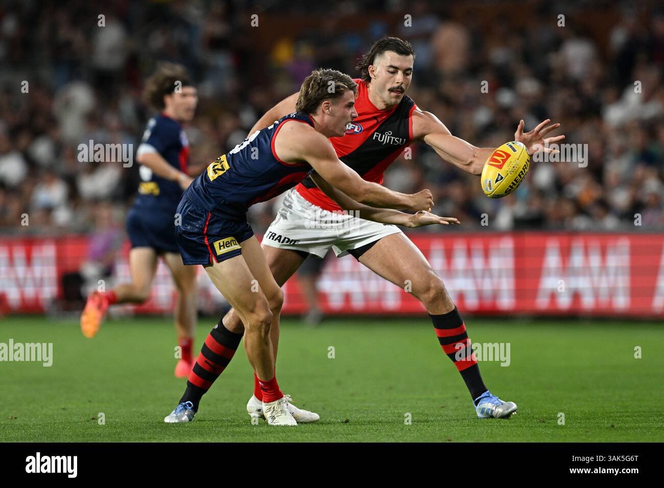 Adelaide, Australia. 12th Apr, 2025. Sam Draper of Essendon intercepts ...