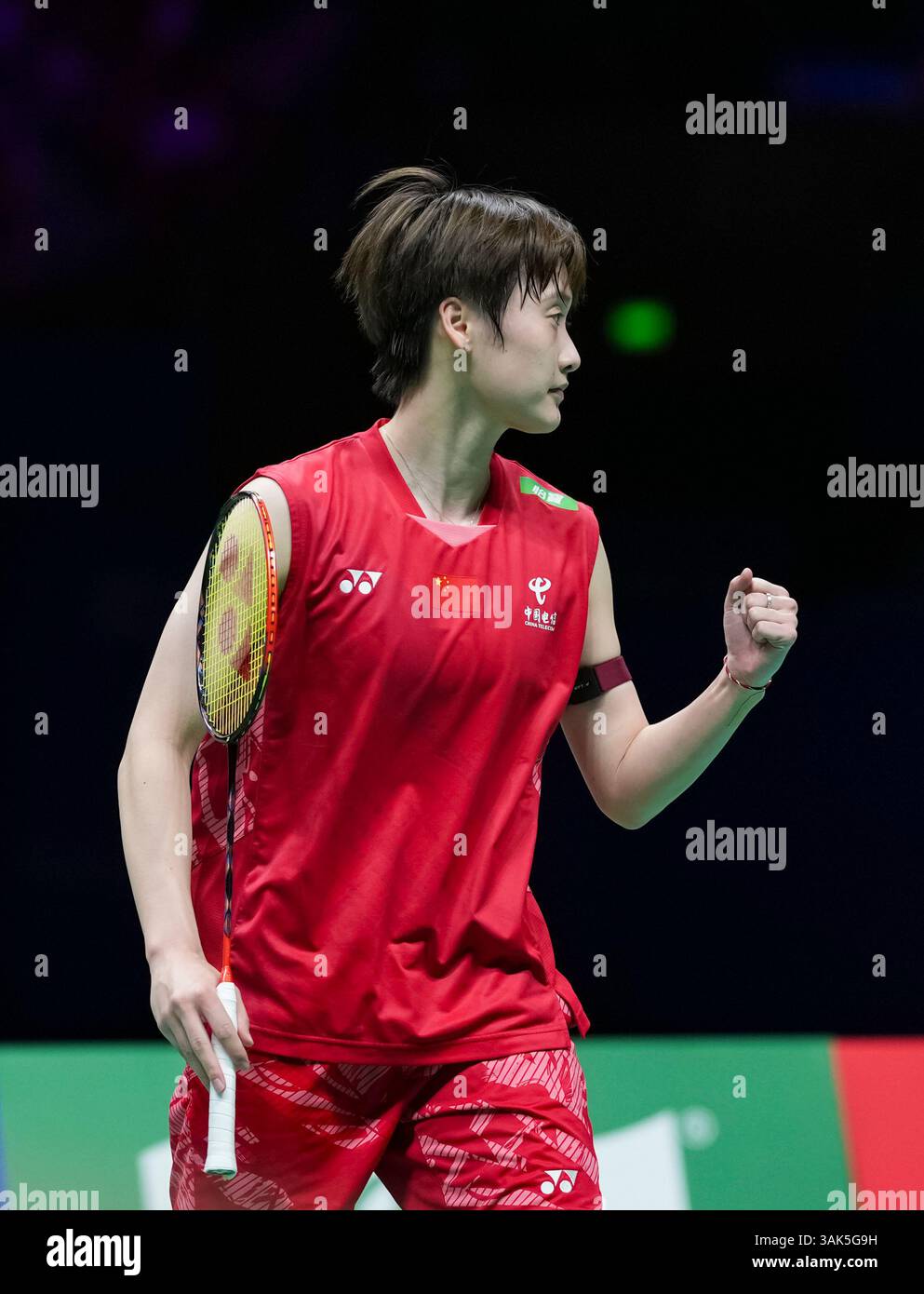 (250412) -- NINGBO, April 12, 2025 (Xinhua) -- Chen Yufei of China reacts during the women's ...