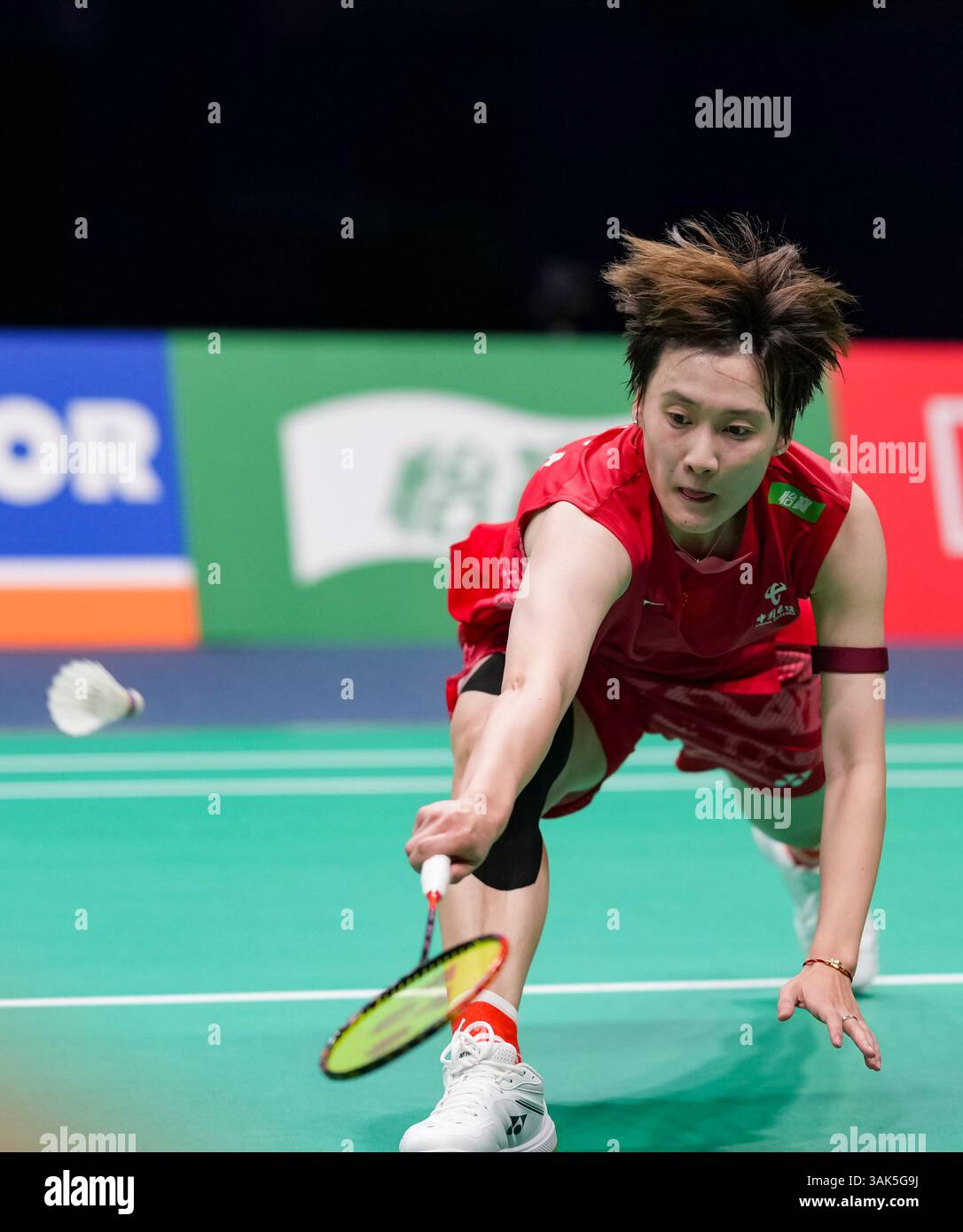 Ningbo, China's Zhejiang Province. 12th Apr, 2025. Chen Yufei of China hits a return during the ...