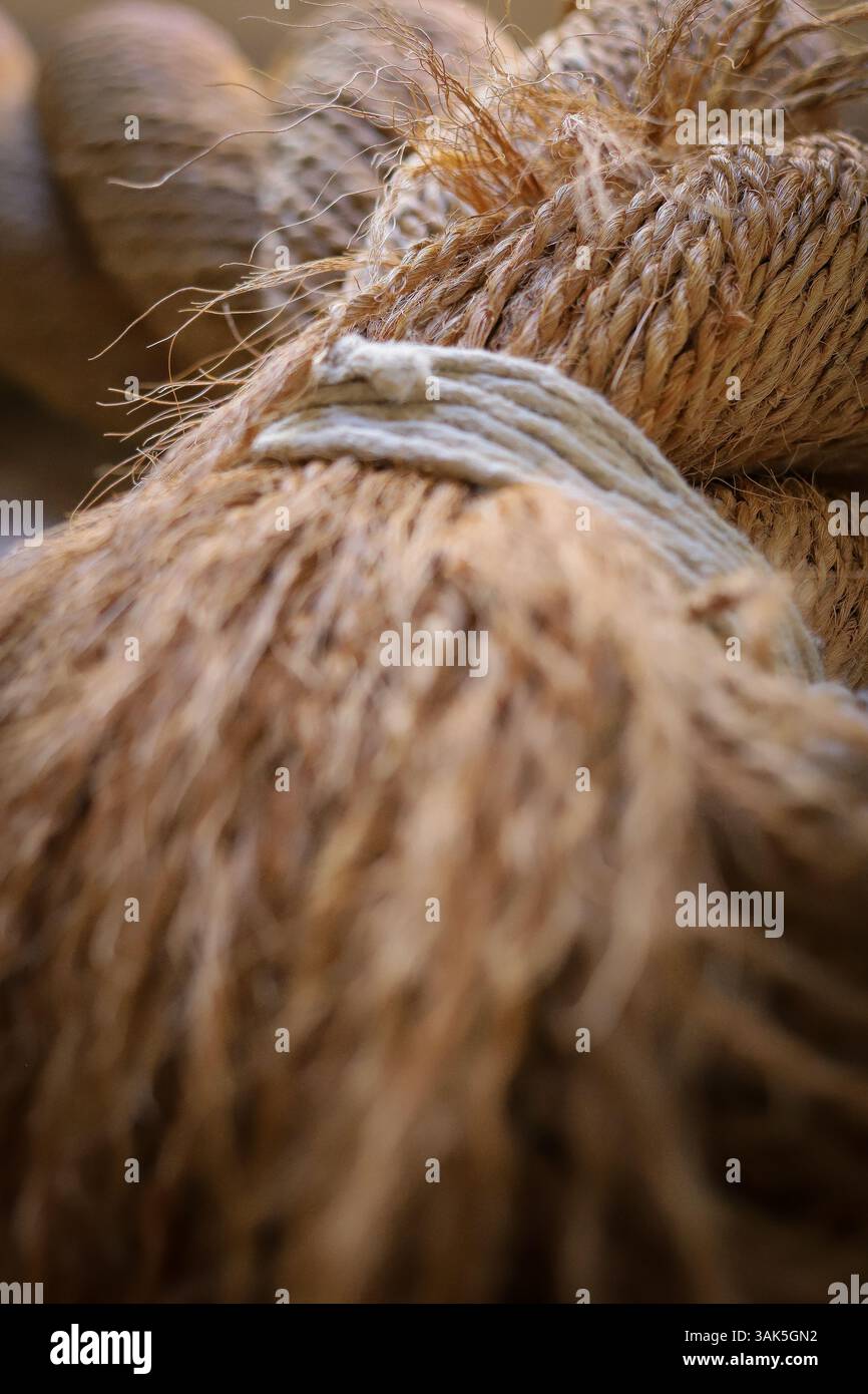 Rope background pattern of twisted natural flax traditionally crafted ...