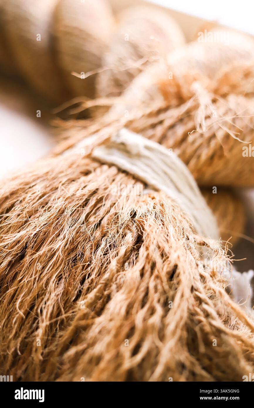 Rope background pattern of twisted natural flax traditionally crafted ...