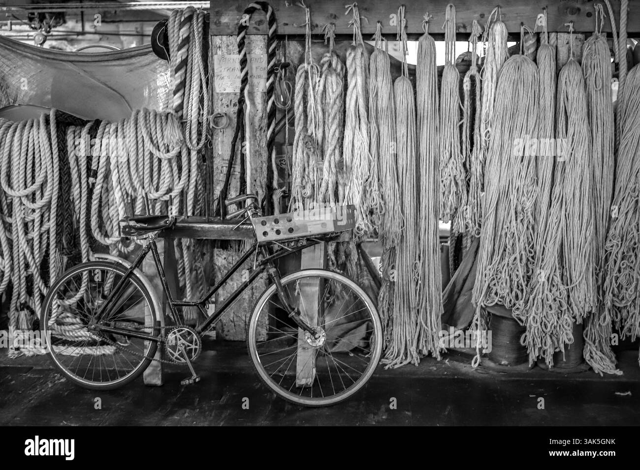Bicycle against a background of twisted natural flax traditionally ...