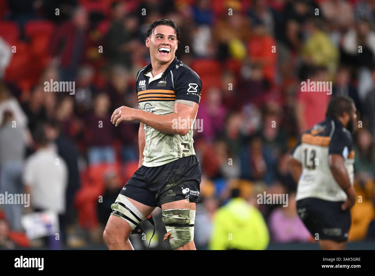 Lachlan Shaw of the Brumbies reacts at full time following the Super ...