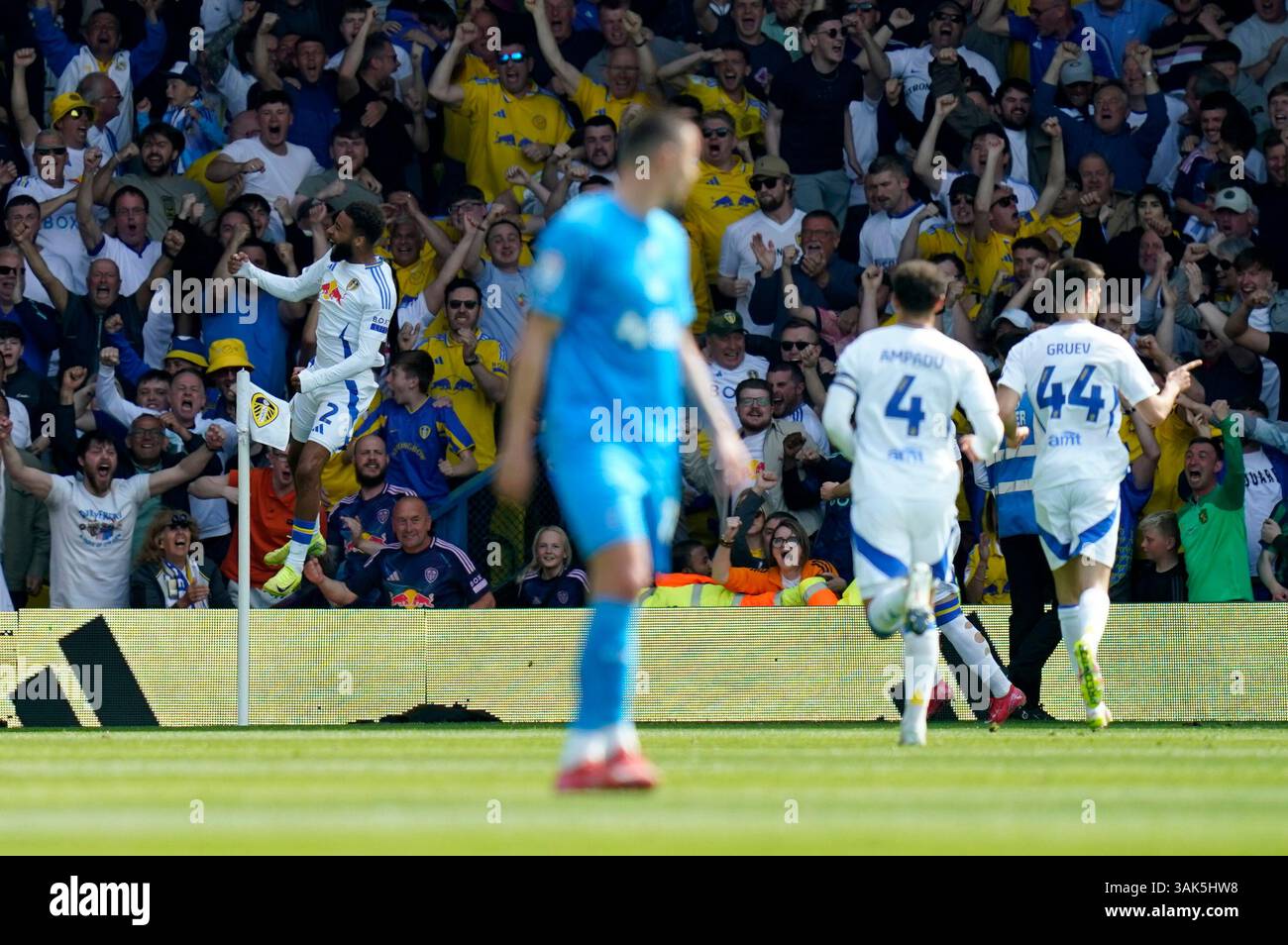 Leeds United's Jayden Bogle (left) celebrates scoring their side's ...