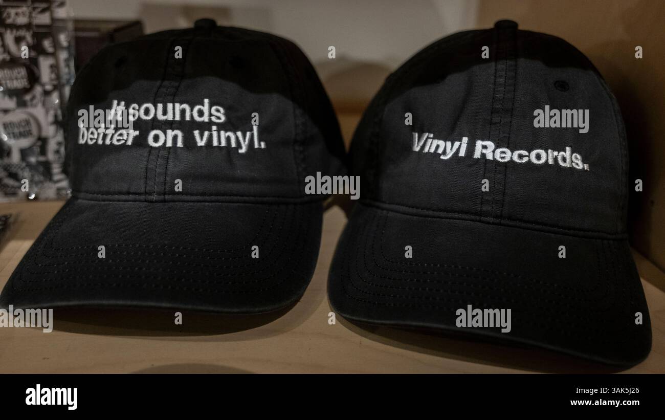 London, UK. 12 April 2025. Merchandise in Rough Trade Vintage in Soho ...