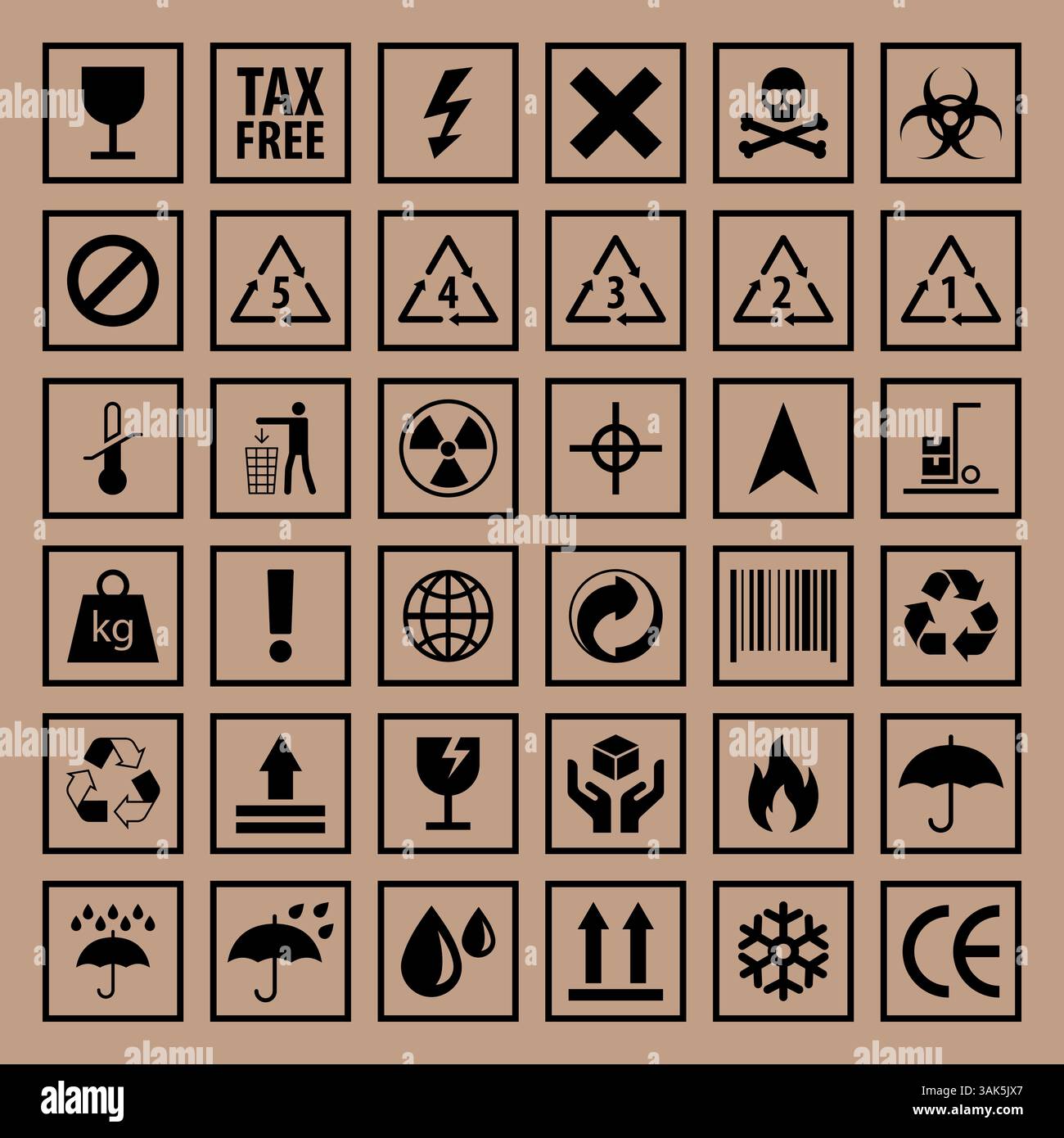 Vector packaging symbols on vector cardboard background Stock Vector ...