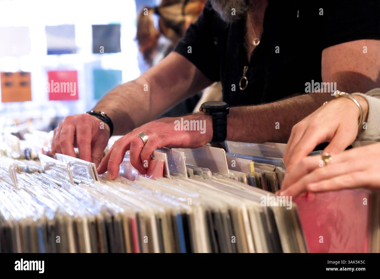 Soho, London, UK. People queue and browse at Record Store Day 2025 in ...