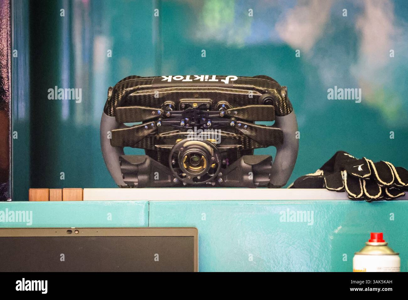 Aston Martin F1 Team AMR25, mechanical detail of steering wheel during ...