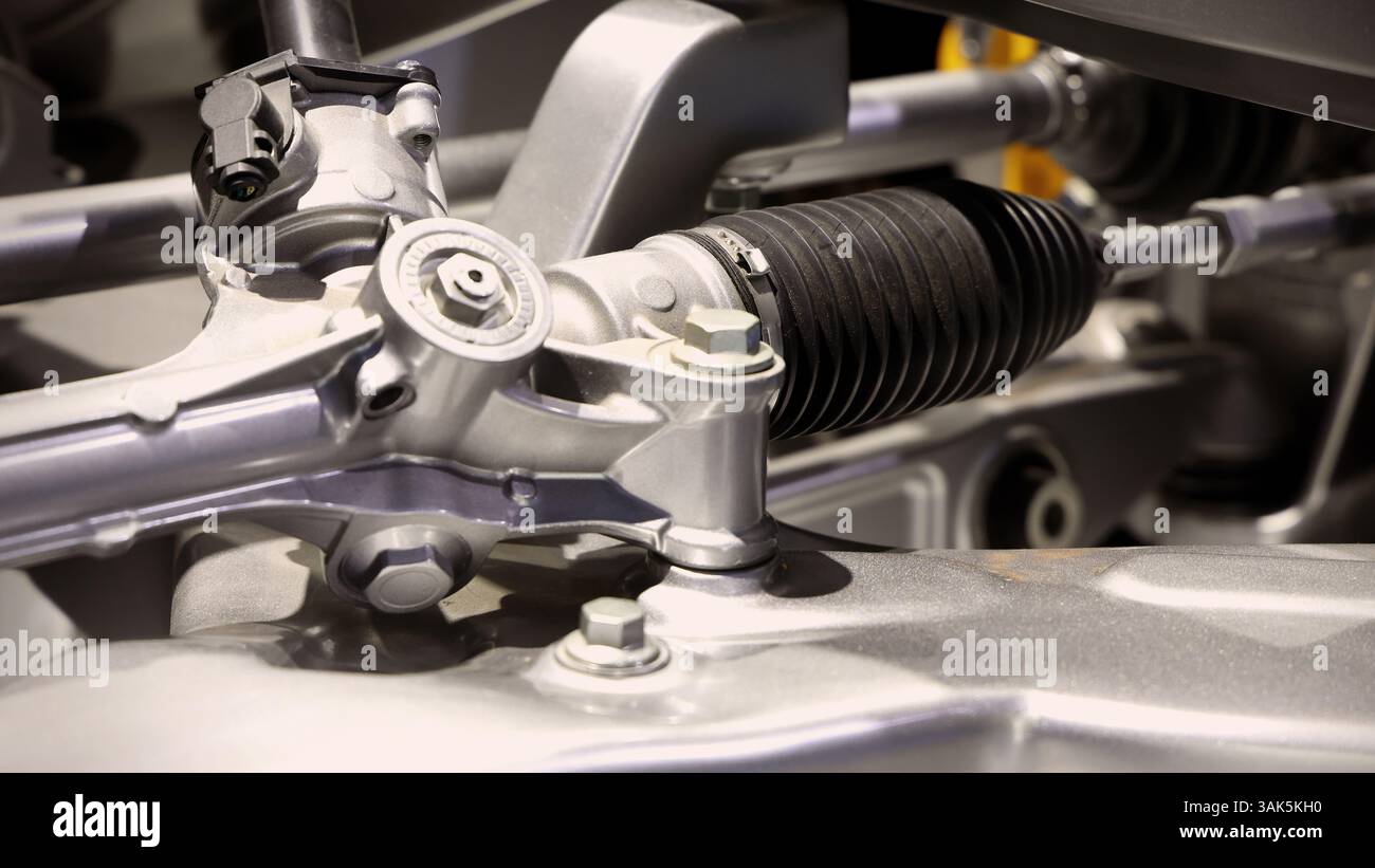 Car suspensions. Close up of a car suspension parts system such as CV ...