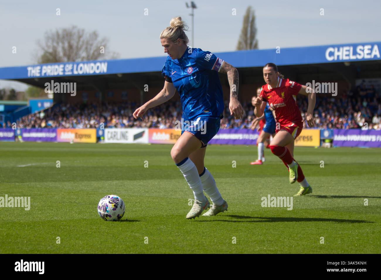 Kingston, UK. 12th Apr, 2025. Millie Bright (4 Chelsea) in action ...