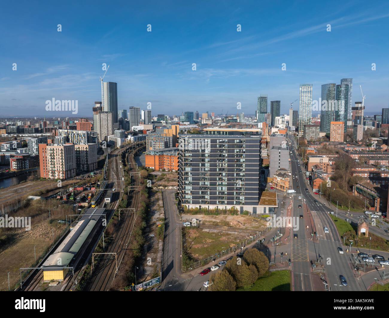 Aerial View of Manchester, UK, Featuring Beetham Tower and City Center ...