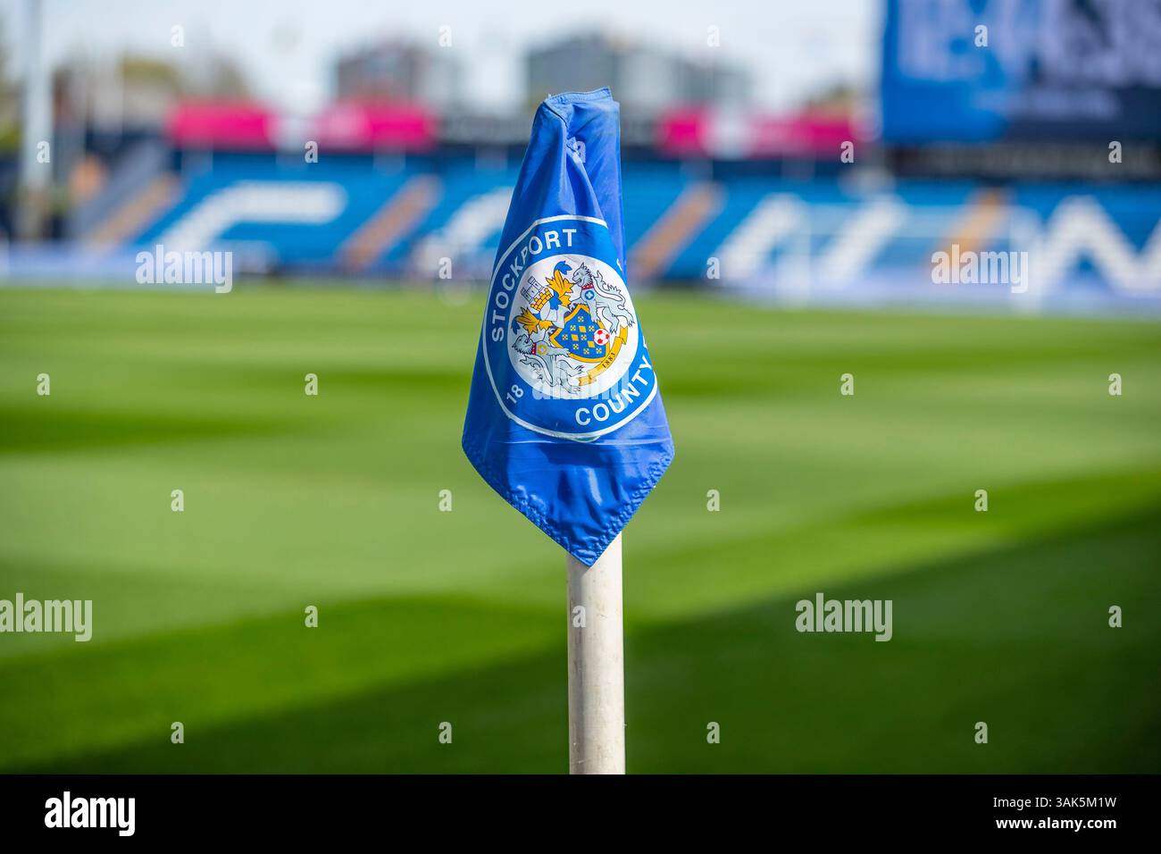 Stockport County F.C. corner flag during the Sky Bet League 1 match ...