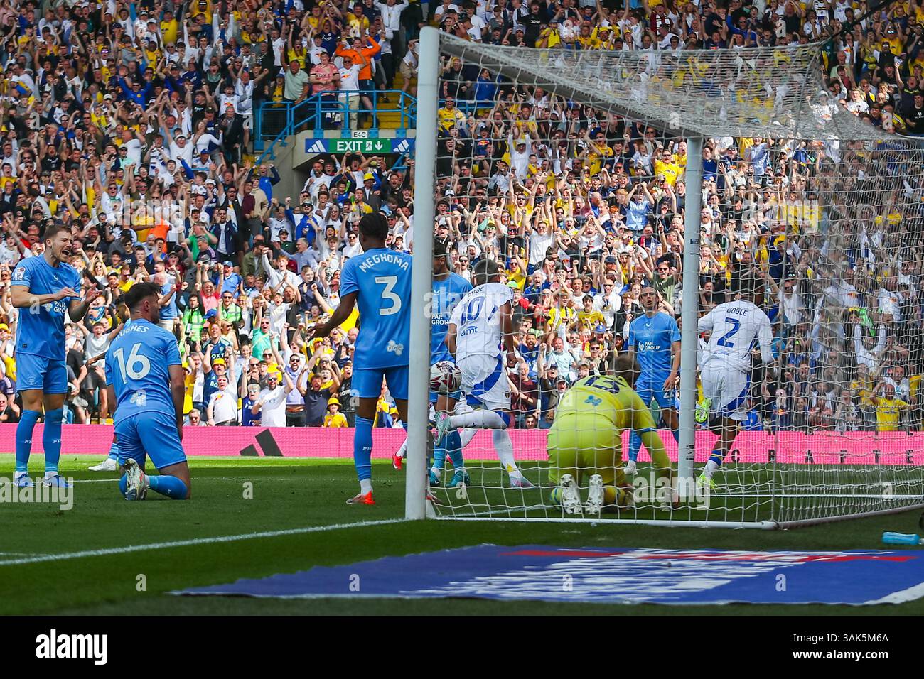 Leeds, UK. 12th Apr, 2025. Jayden Bogle of Leeds United scores a GOAL 2 ...