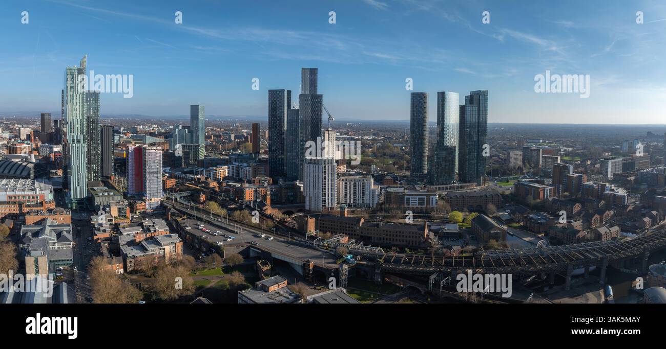Aerial View of Manchester Cityscape with Deansgate Square Towers Stock ...
