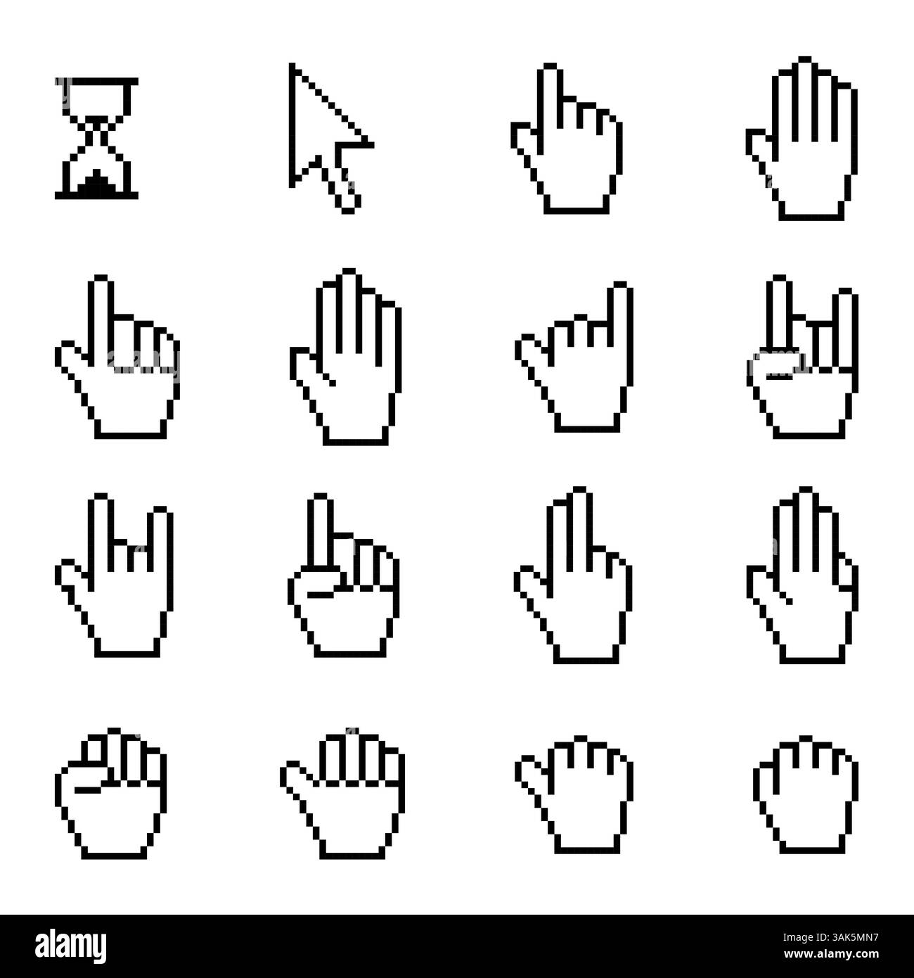 Cursor cursor hand pointer and sand clock pixel icon set Stock Vector ...