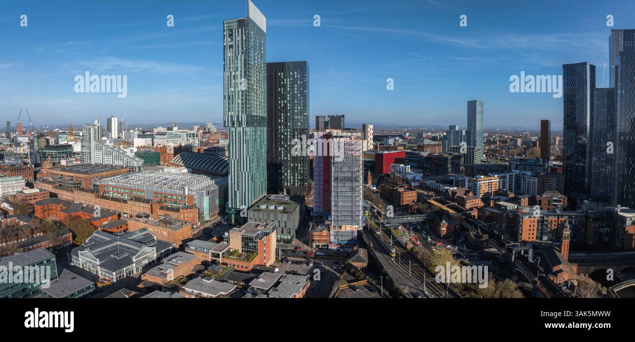 Aerial View of Manchester Skyline Featuring Beetham Tower and City ...