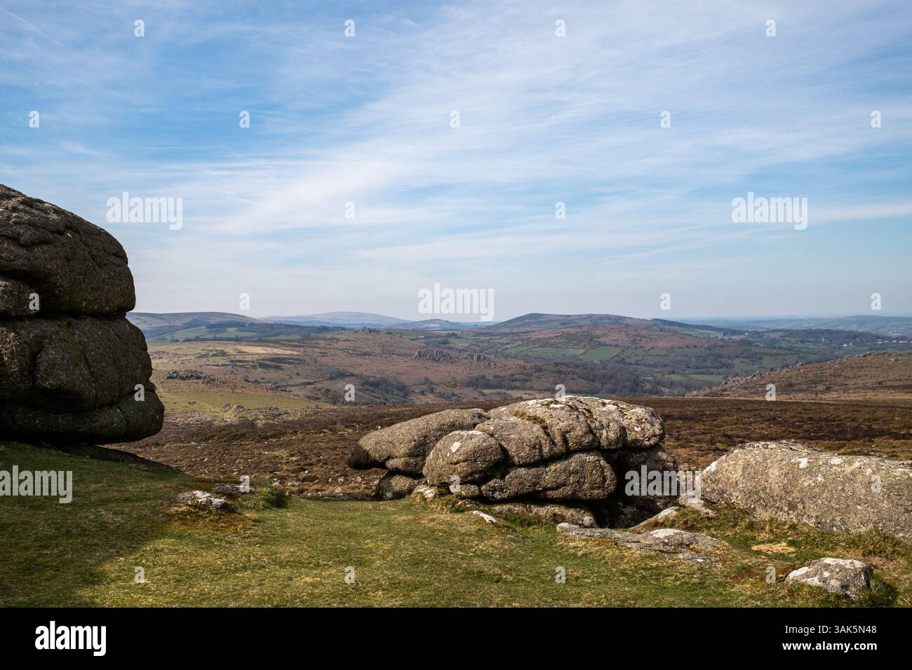 View of Hound Tor from Hay Tor on Dartmoor National Park, Devon ...