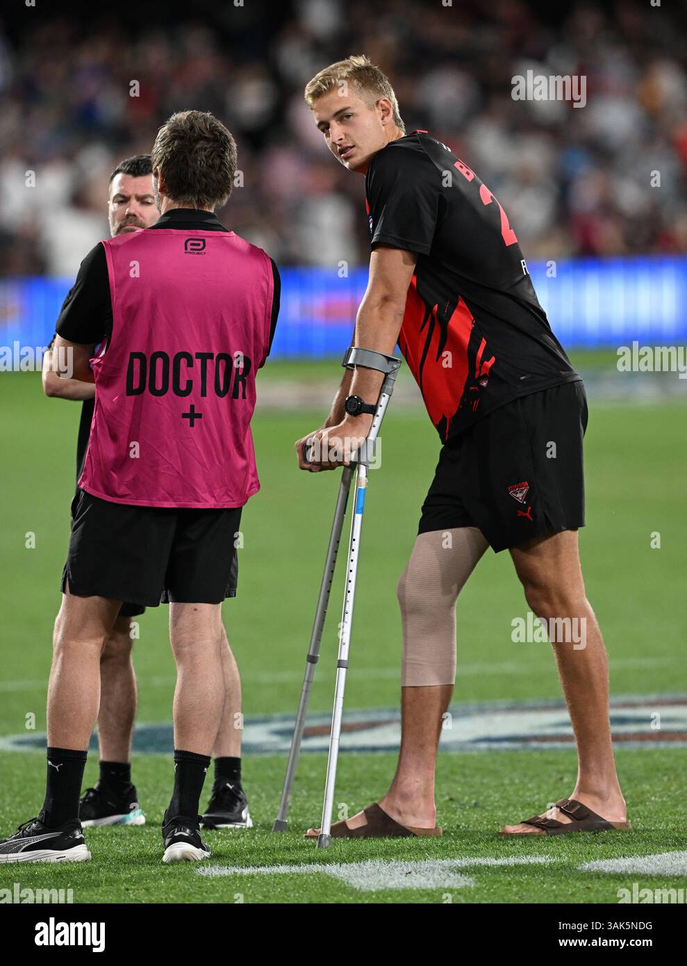 Adelaide, Australia. 12th Apr, 2025. Nick Bryan of Essendon with the ...