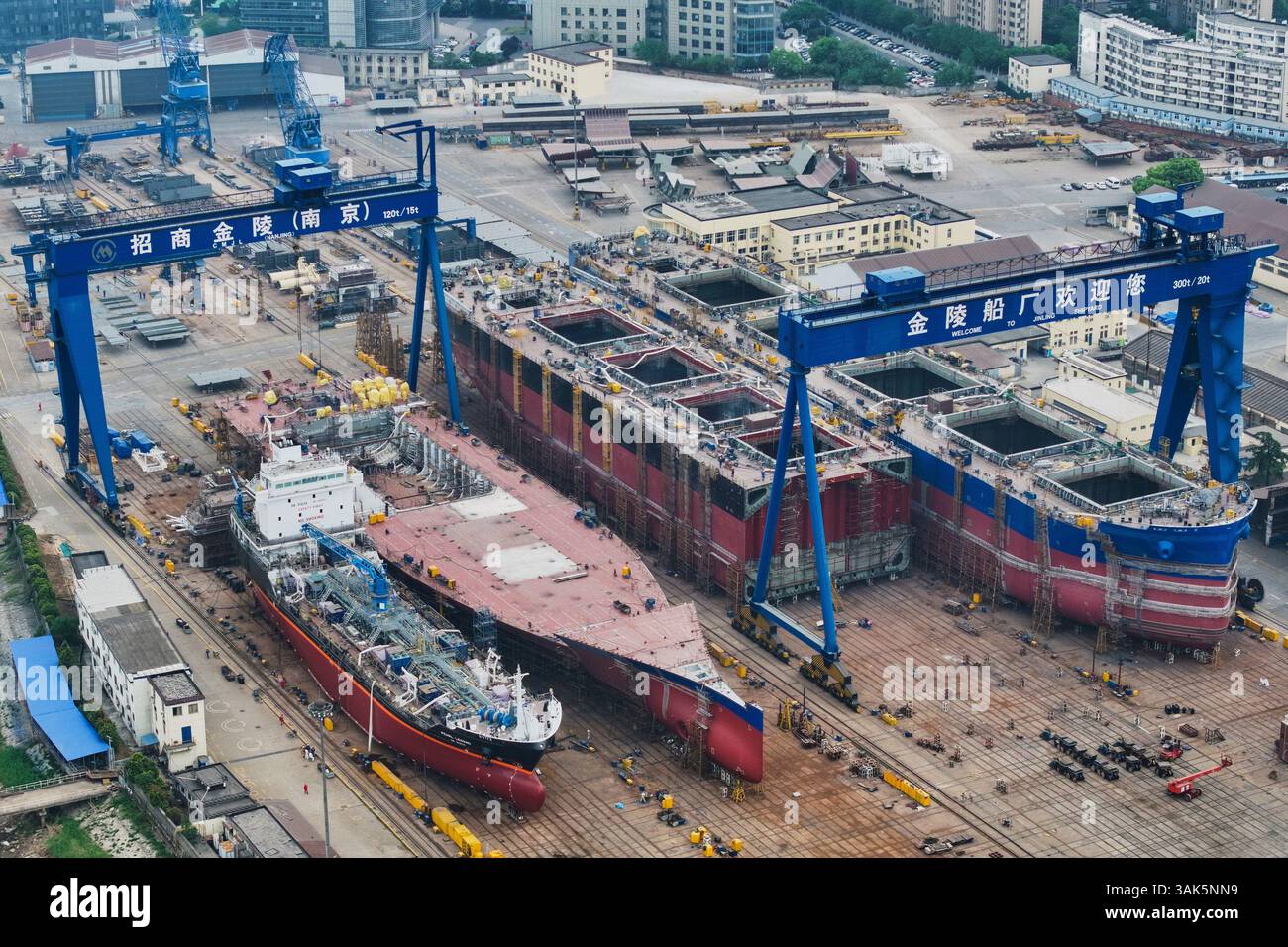 A view of ships under construction at the Jinling Shipyard in Nanjing ...