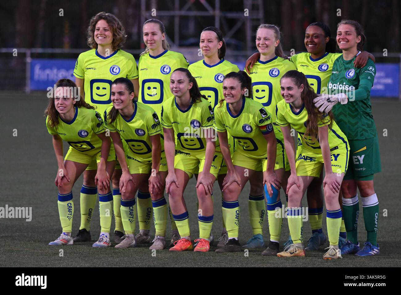 players of Gent with Fleur Van Daele (16) of AA Gent, Lotte Engels (6 ...