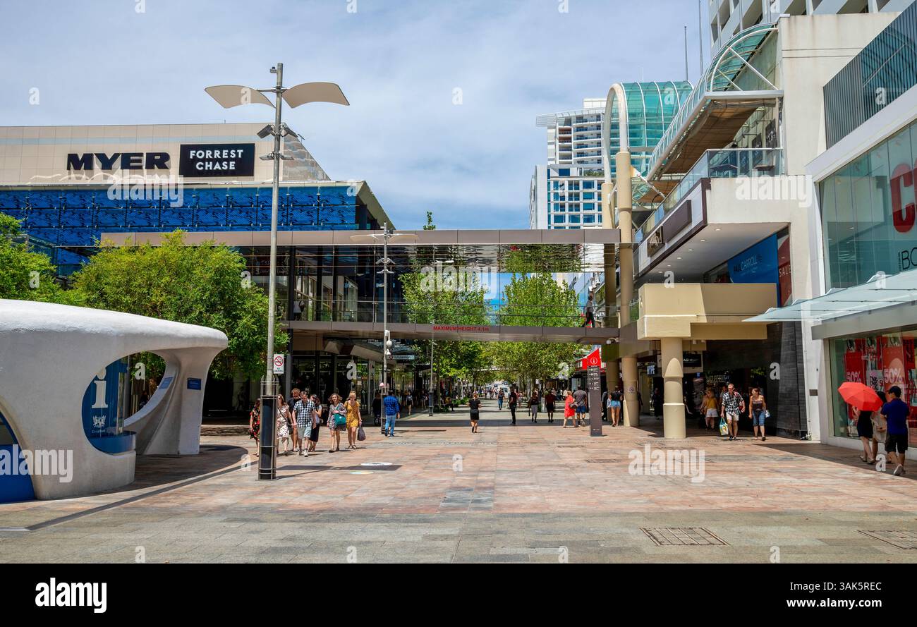 Pedestrian Area with Modern Shopping Center and Advertisements in ...