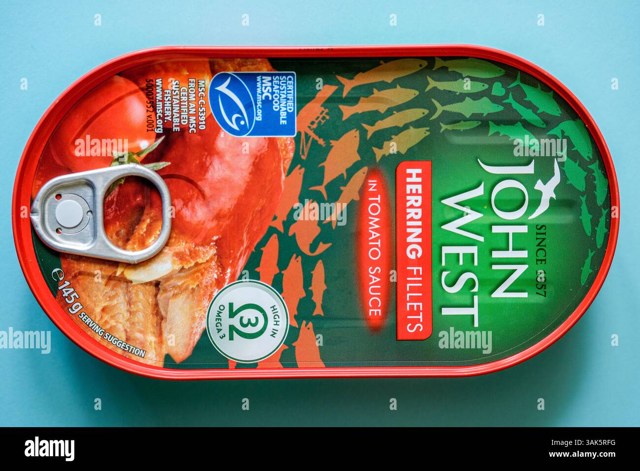 London UK, April 12 2025, Tin Of John West Herring Fillets In Tomato ...