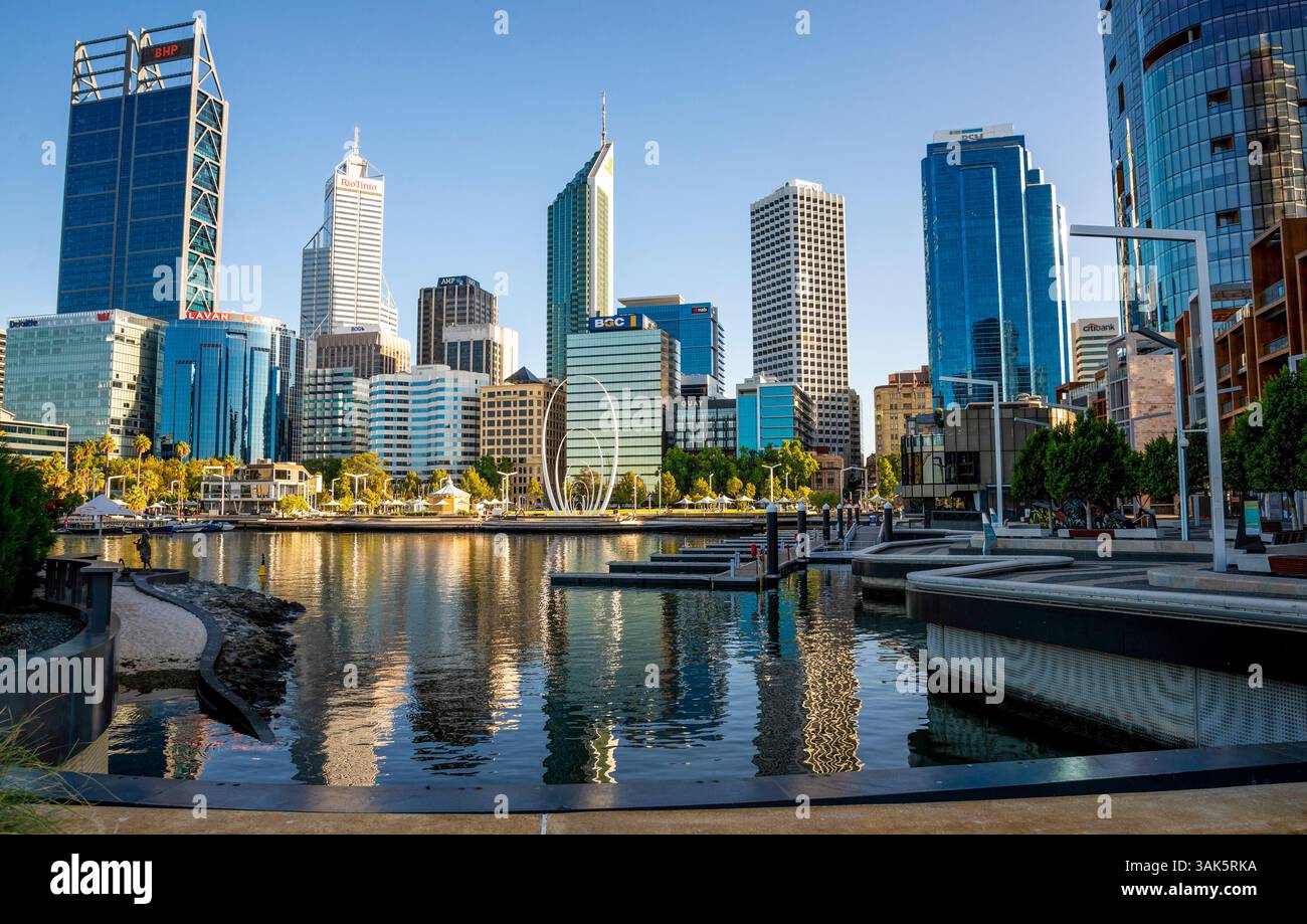 Modern City Waterfront Skyline Reflecting Off in Canal Waters at ...