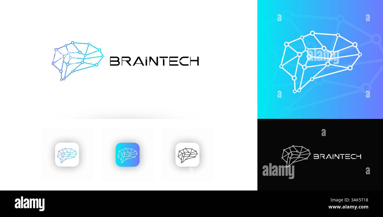 Line Technology Logo With Abstract Brain Shape Made Of Network ...
