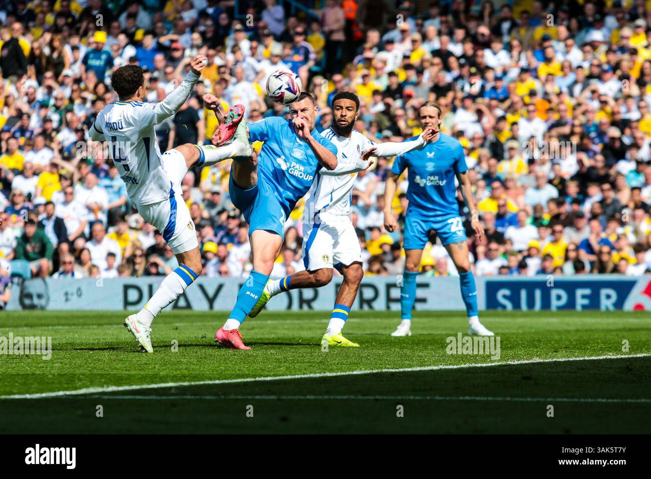 Leeds, UK. 12th Apr, 2025. Ryan Ledson of Preston North End shoots on ...