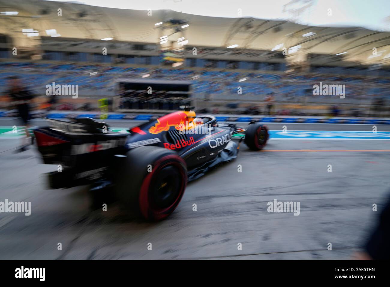 Red Bull driver Max Verstappen of the Netherlands leaves the pit lane ...