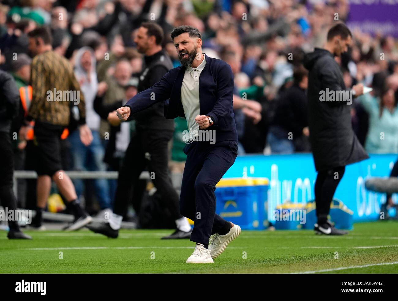 Plymouth Argyle manager Miron Muslic celebrates on the touchline after ...