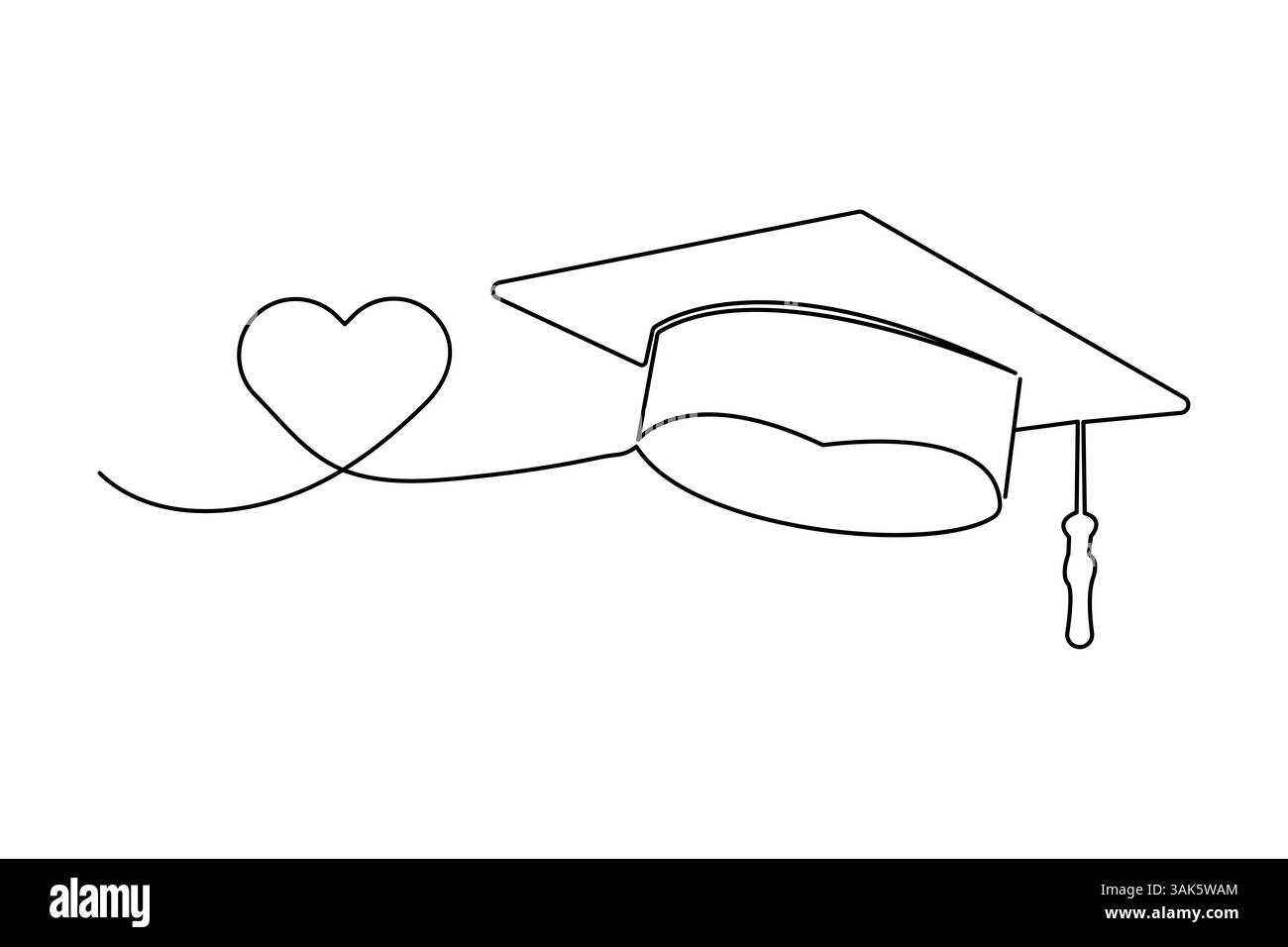 Continuous one line drawing of graduation cap abstract outline vector ...