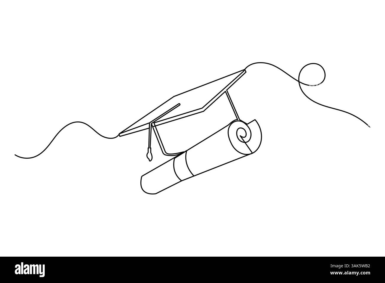 Continuous one line drawing of graduation cap abstract outline vector ...