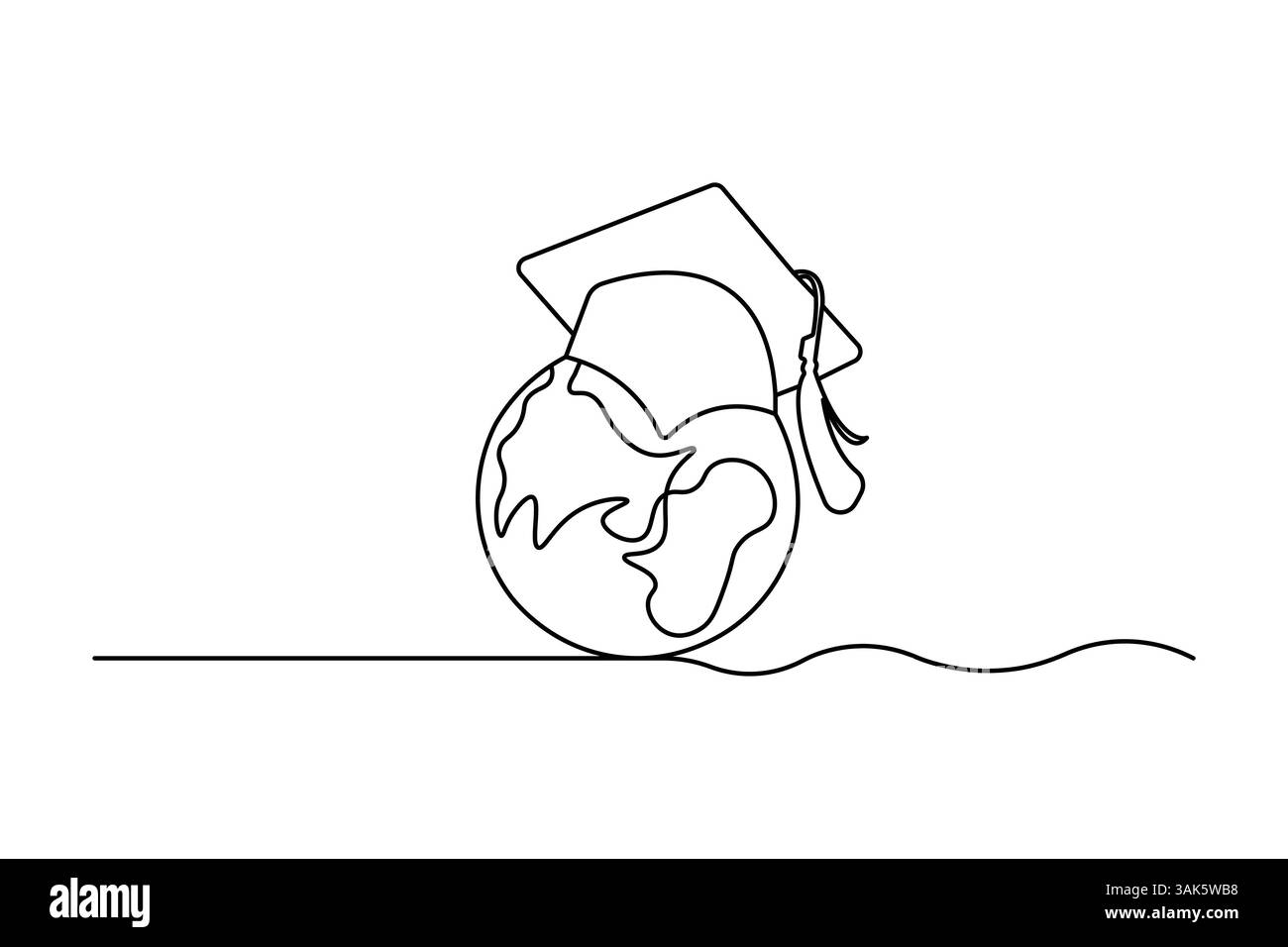 Continuous one line drawing of graduation cap abstract outline vector ...