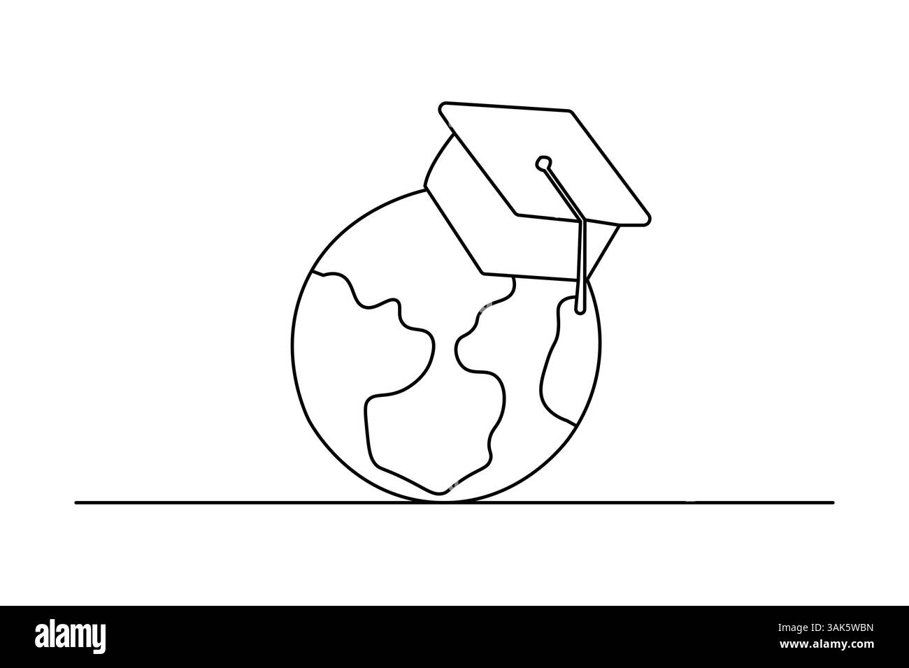 Continuous one line drawing of graduation cap abstract outline vector ...