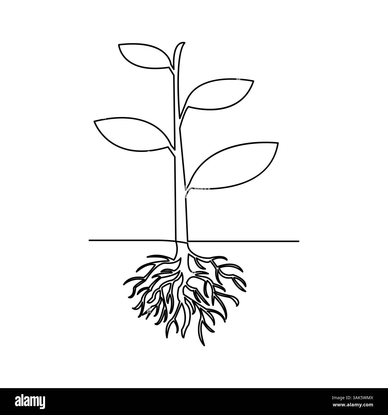 Continuous one line art drwing of plant growth processing outline ...