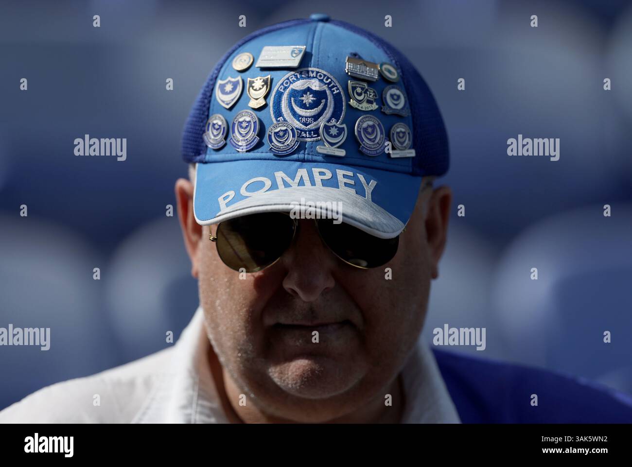 Close view of a Portsmouth's fans cap during the Sky Bet Championship ...