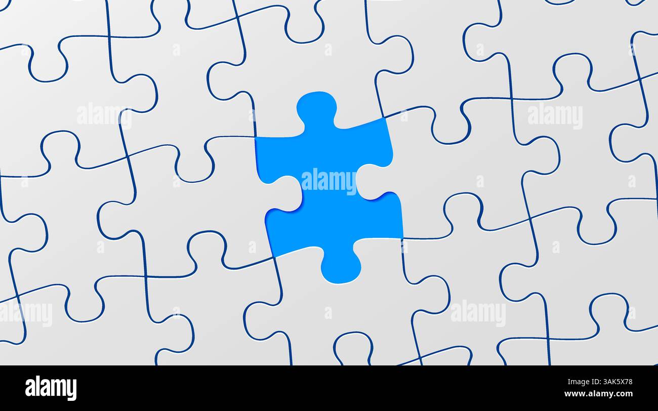 White jigsaw puzzle game texture incomplete or missing piece. Top view. Vector illustration ...