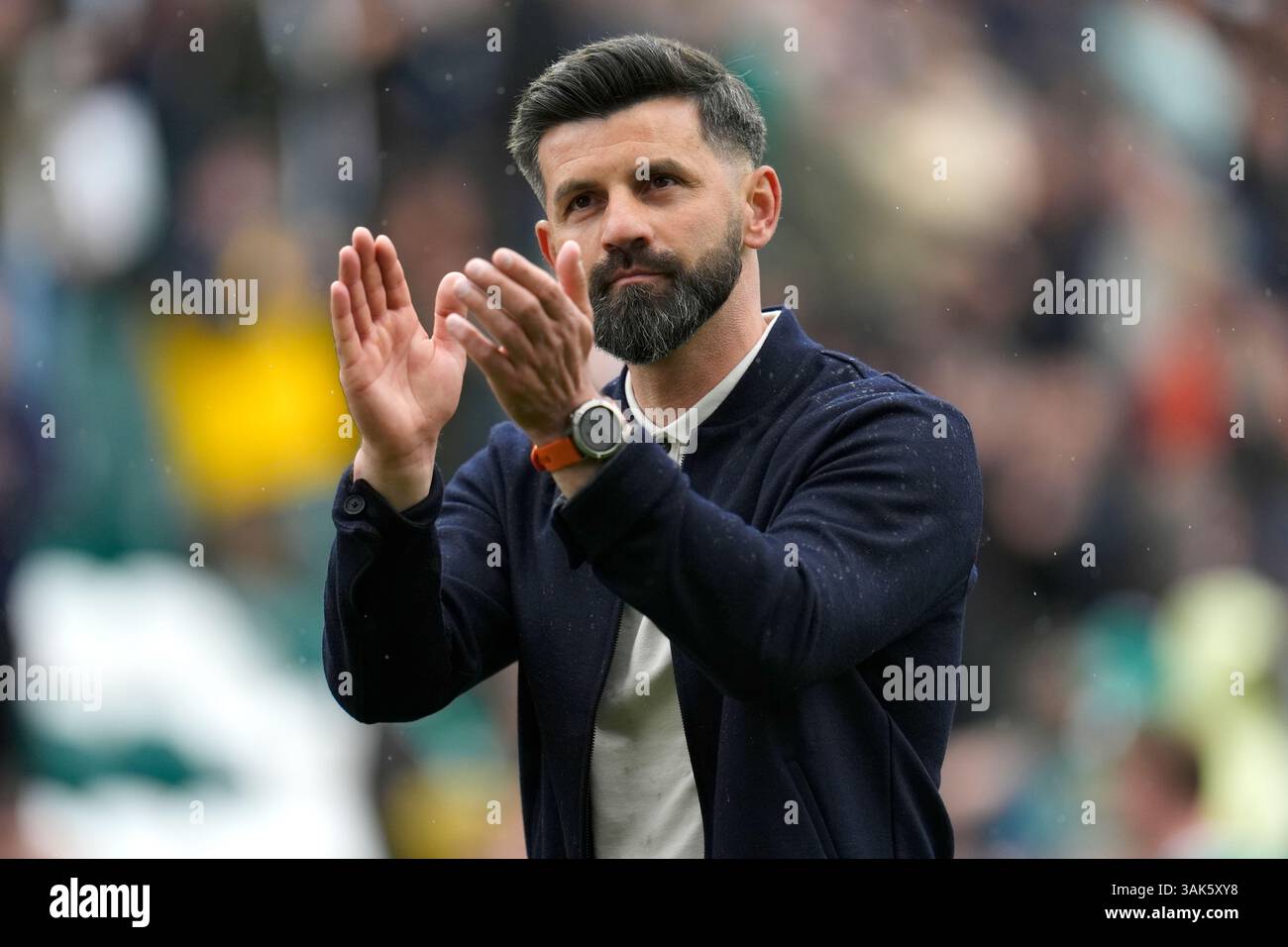 Plymouth Argyle manager Miron Muslic applauds the fans after the Sky ...