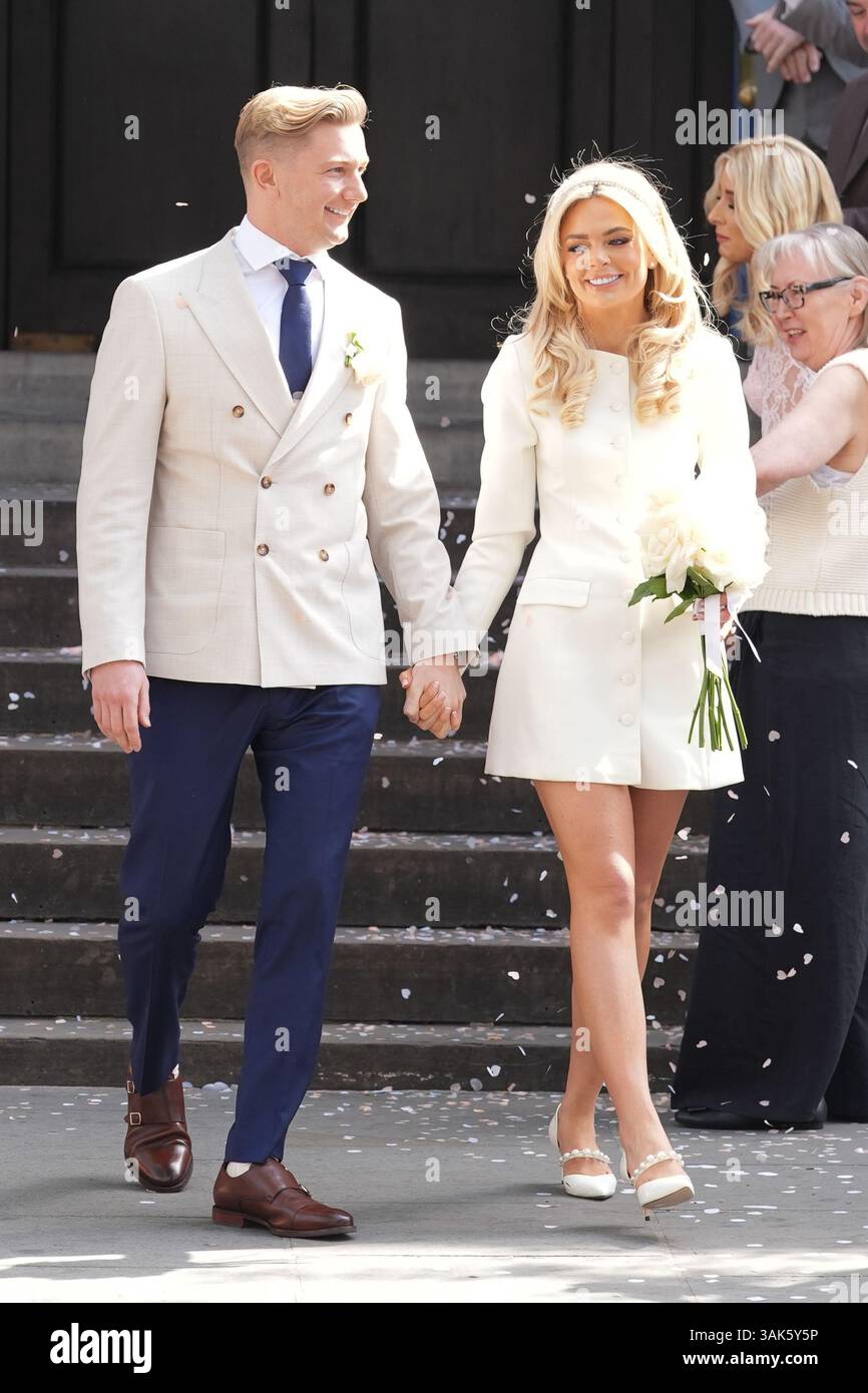 News broadcaster Ellie Costello and her new husband Gerard Durkan leave Chelsea Town Hall in ...