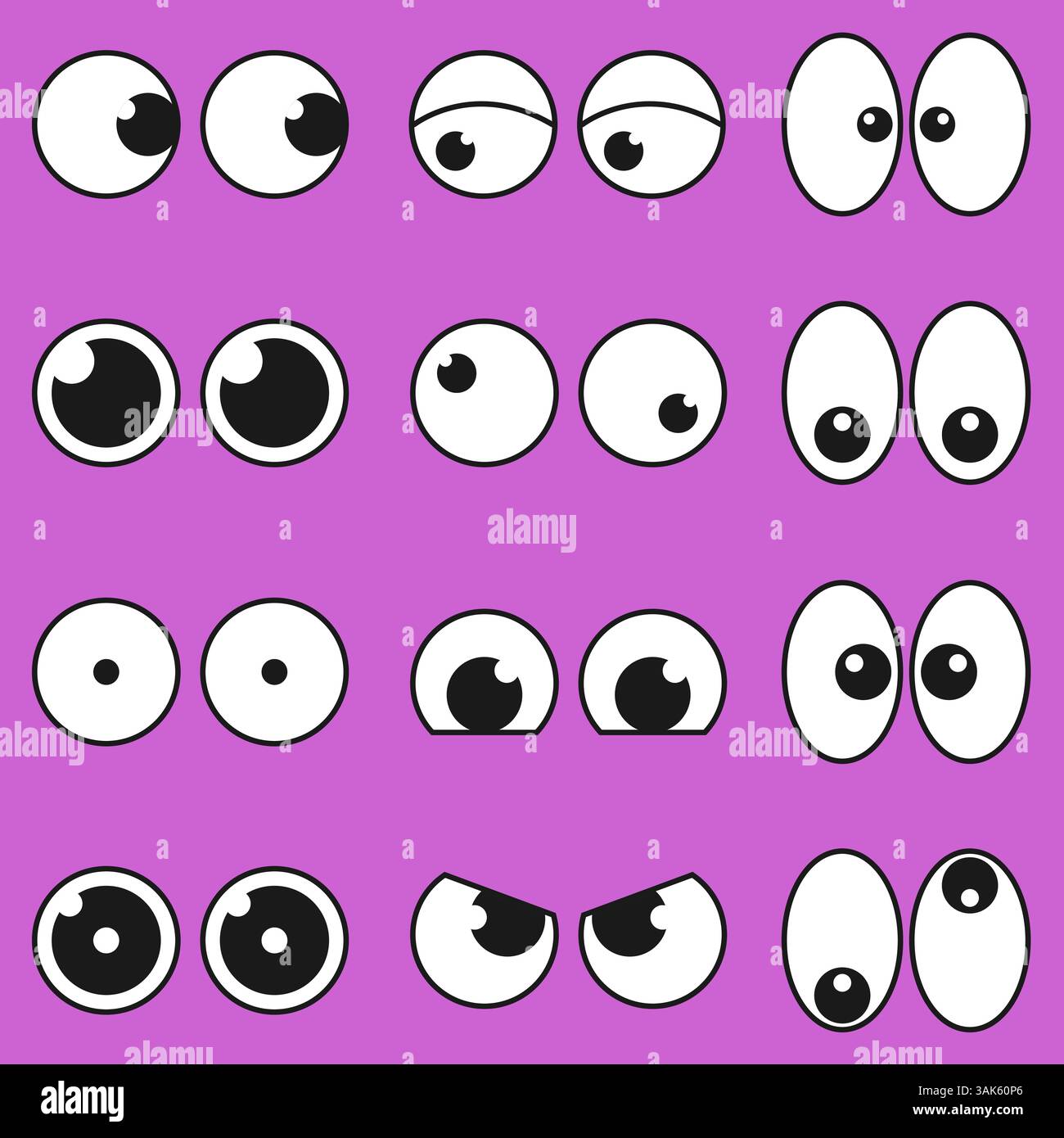 Set of cartoon eyes isolated on purple background comic Stock Vector ...