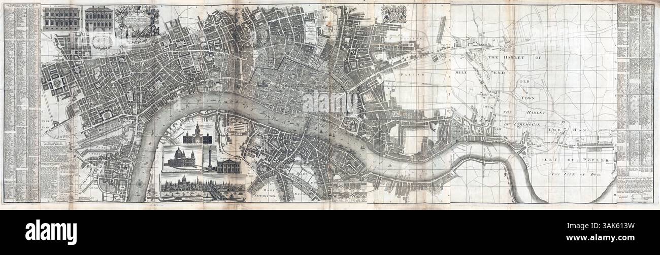 Georgian era vintage map of London England supposedly published in 1736 ...
