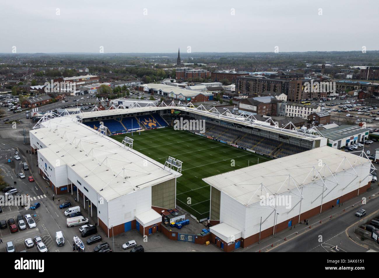 Warrington, UK. 12th Apr, 2025. An aerial view of the Halliwell Jones ...
