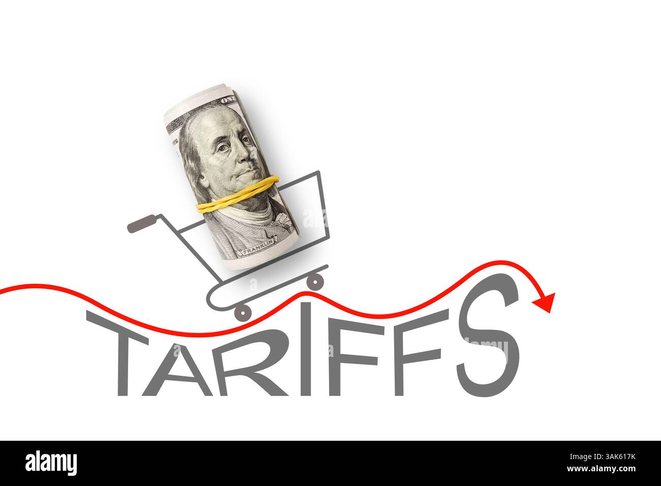 100 dollars on a white background with word Tariffs. Trade, customs ...