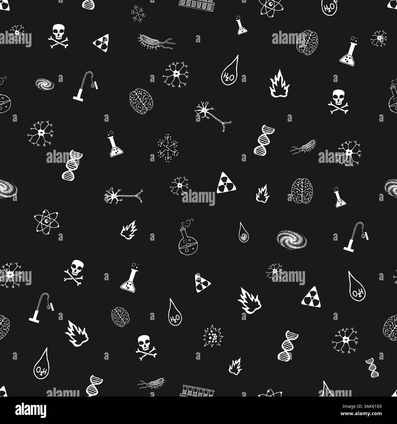 Vector seamless pattern with science symbols? black background with ...