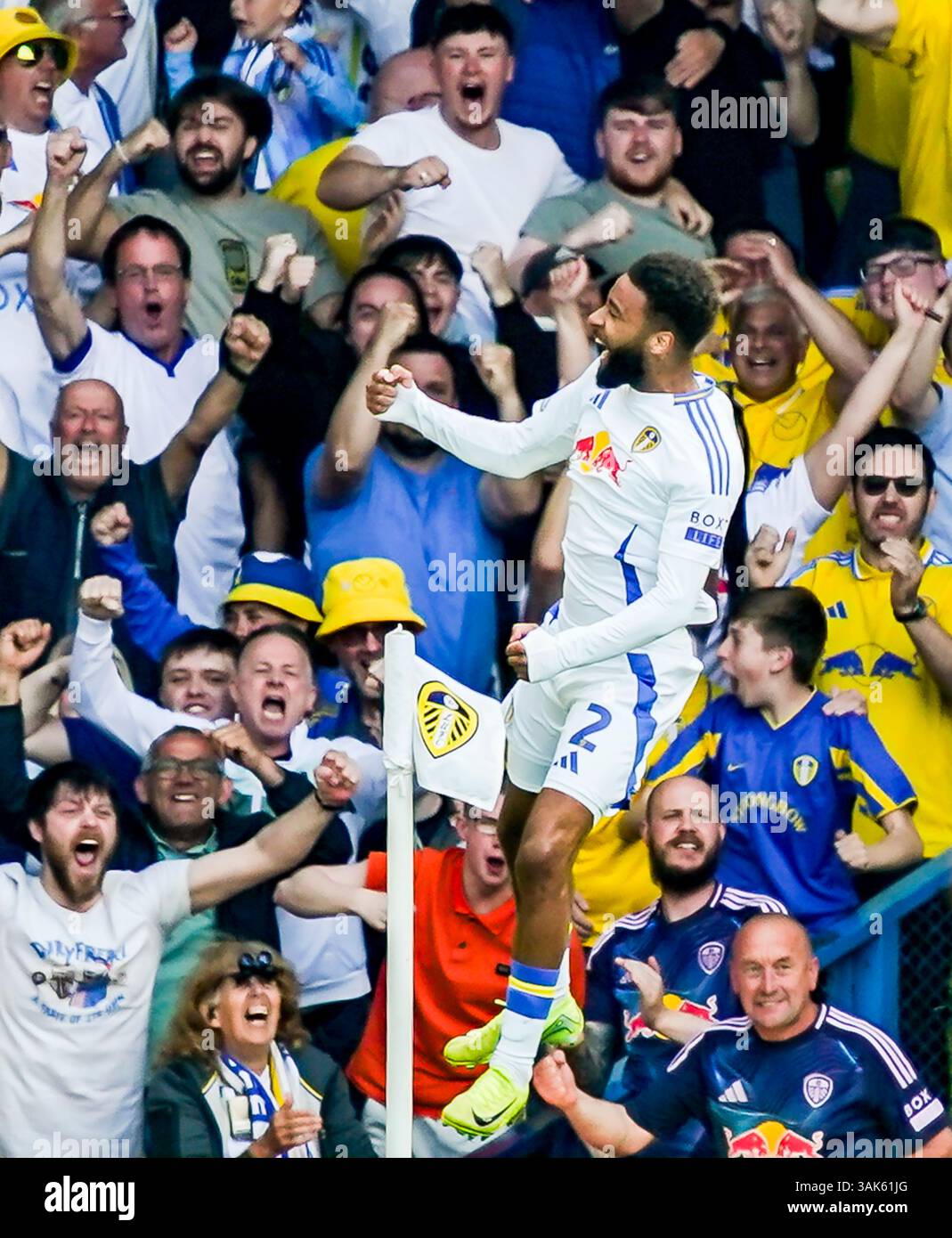 Leeds United's Jayden Bogle celebrates scoring their side's second goal ...
