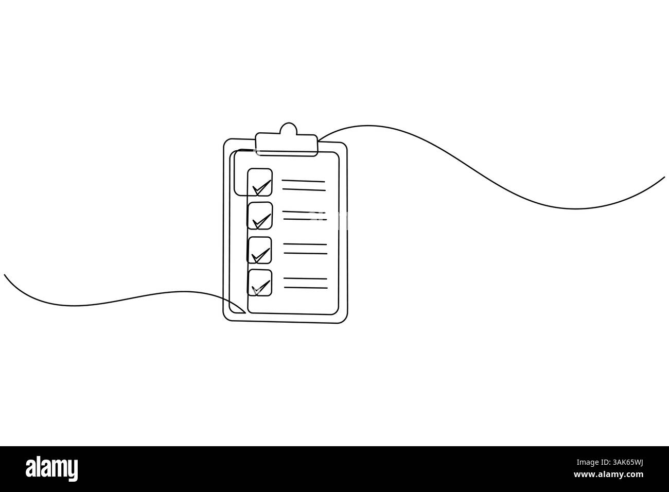 Clipboard with a checklist continuous one line drawing and minimalist ...