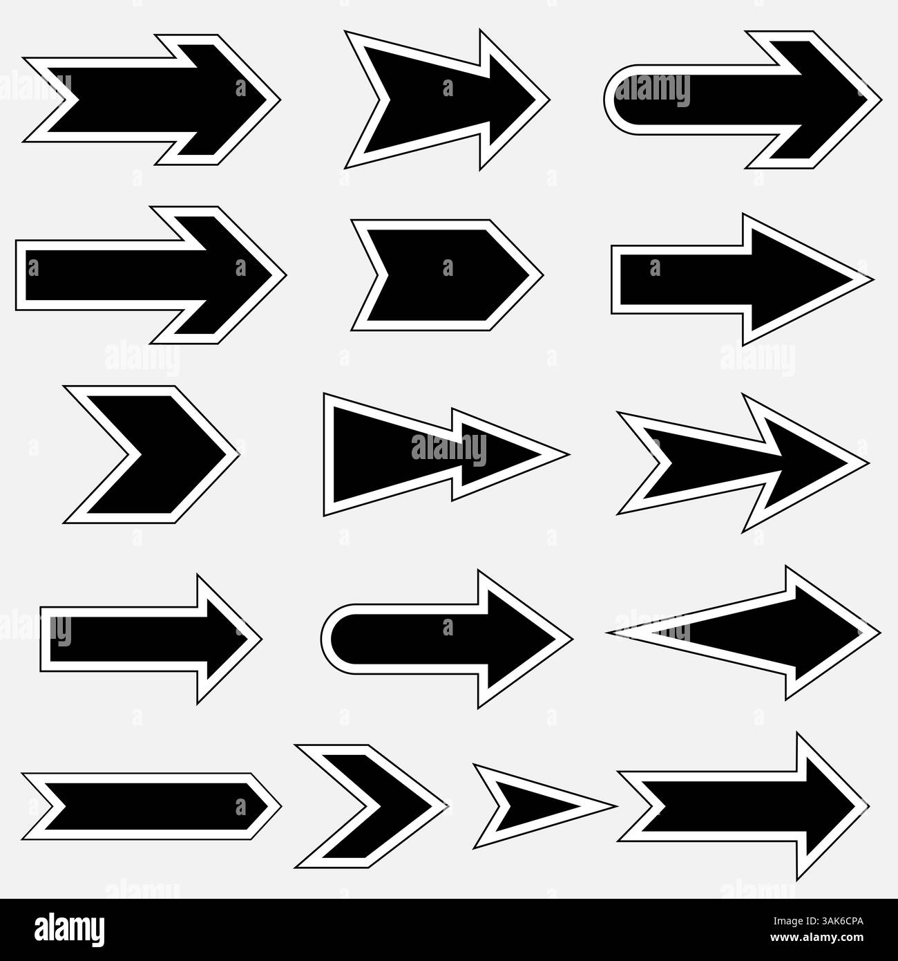 Set of vector arrow objects for design in black color with a stroke on ...