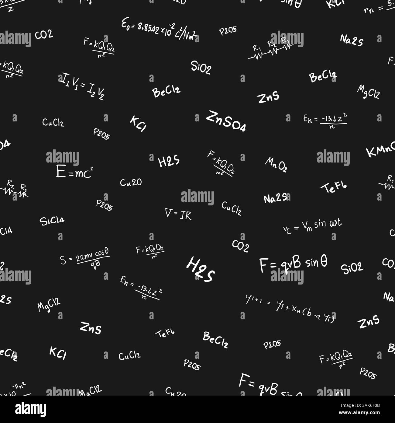 Seamless doodle pattern with formulas and graphs of trigonometric ...